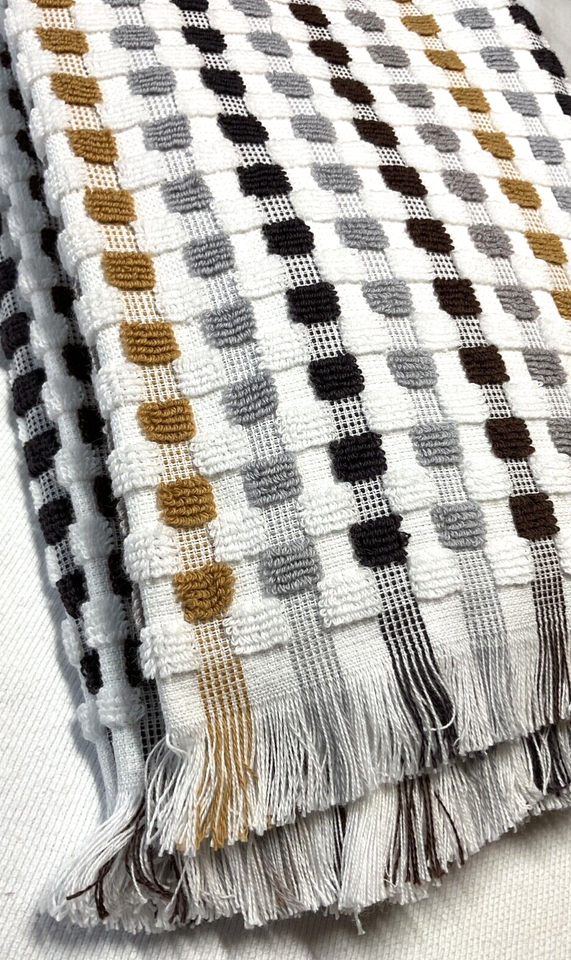 BIANCA KITCHEN TEA TOWELS (3) WHITE BROWN GRAY GOLD SQUARES 20 X 28 NWT ...