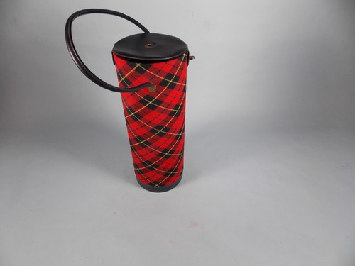 Red Plaid Knitting Needle Tote Carrying Case Black Vinyl Trim Vintage ...