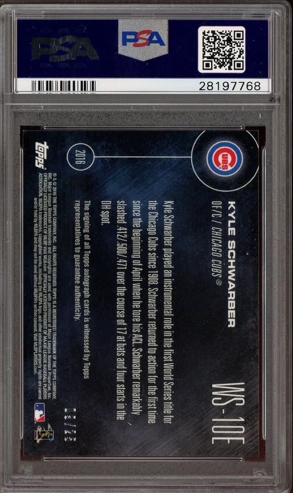 2016 Topps Now Cubs W/S Champ. Red Kyle Schwarber RC Rookie AUTO 9/25 ...