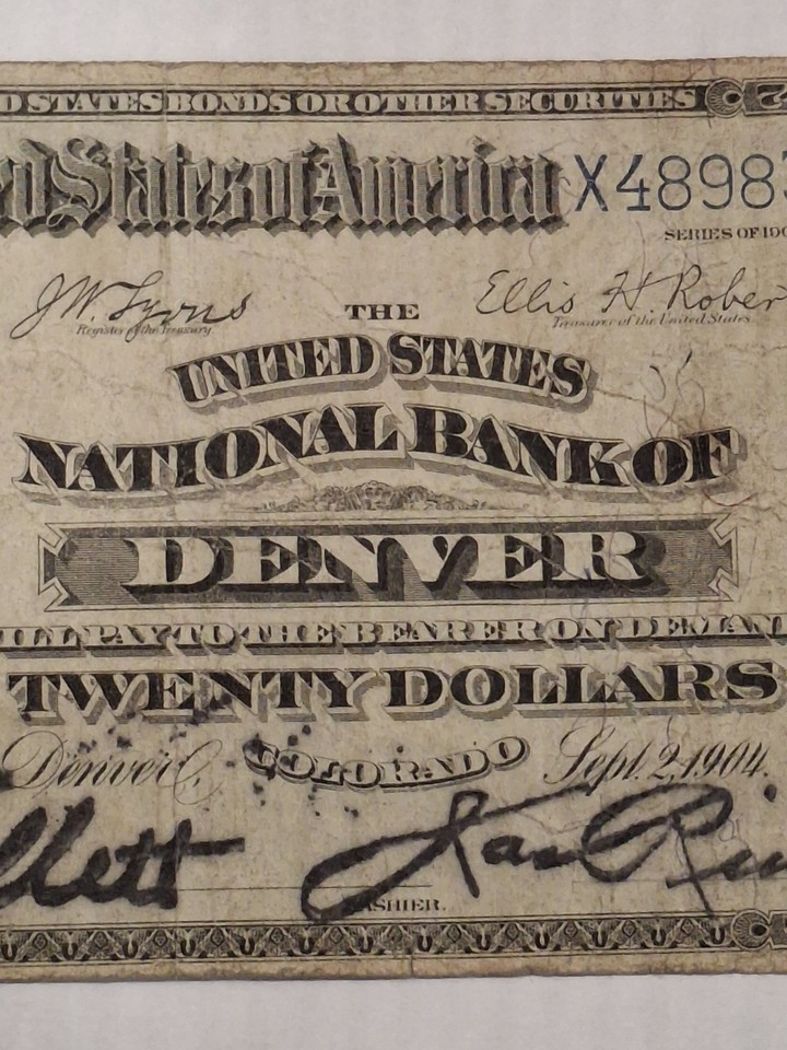 1902 $20 US NB of Denver Colorado National Currency Charter # 7408 | eBay