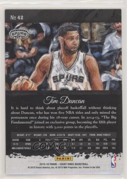 2015-16 Panini Court Kings Tim Duncan #42 HOF | eBay