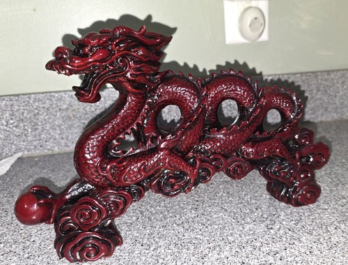 Oriental Chinese Snake Dragon with Fire Pearl Feng Shui Statue Figure ...