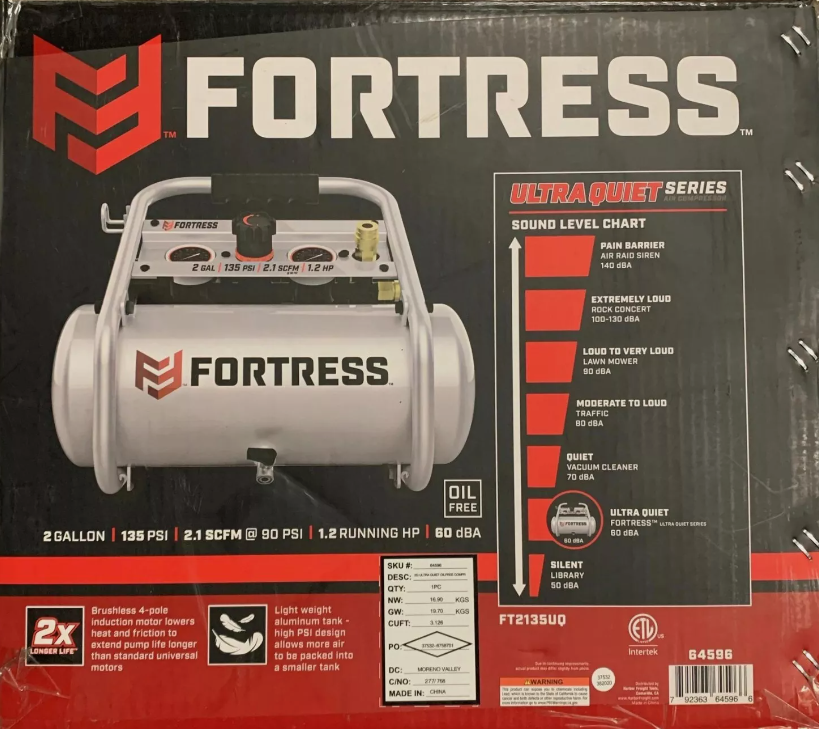 2 Gallon 135 PSI Ultra Quiet Oil Free Professional Jobsite Air ...