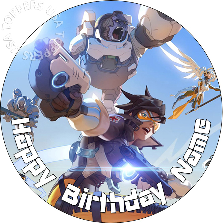 EDIBLE Overwatch Game Birthday Party Cake Topper Wafer Paper Round 7.5 ...