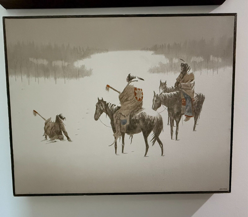 Signed John Pace Painting - Native American Trackers on Horseback in ...