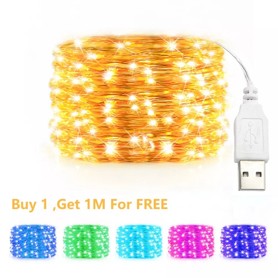 20M USB LED Sring Light Copper Silver Wire Garland Light Waterproof ...