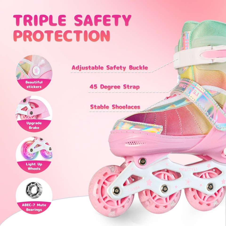 Kids Adjustable Inline Skates for Girls Size M Ages 5-12 Blades Skate ...