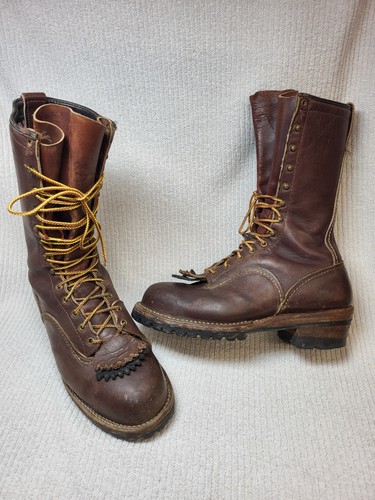 WESCO Jobmaster Lineman Boots Work Lace Up Tall Brown Leather Steal Toe ...