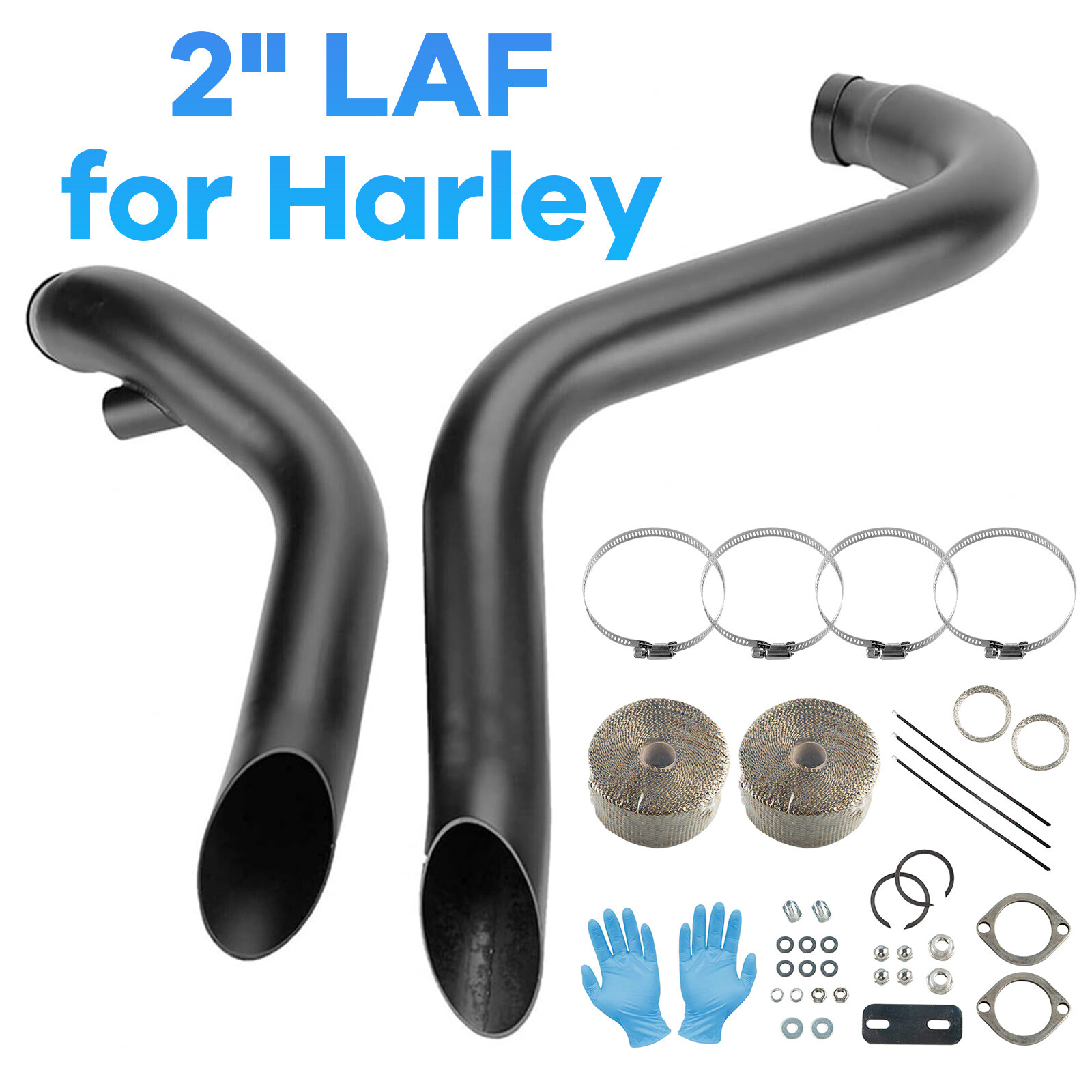 2" LAF Exhaust Pipes w/ Torque Cone for Harley Sportster Softail Black ...