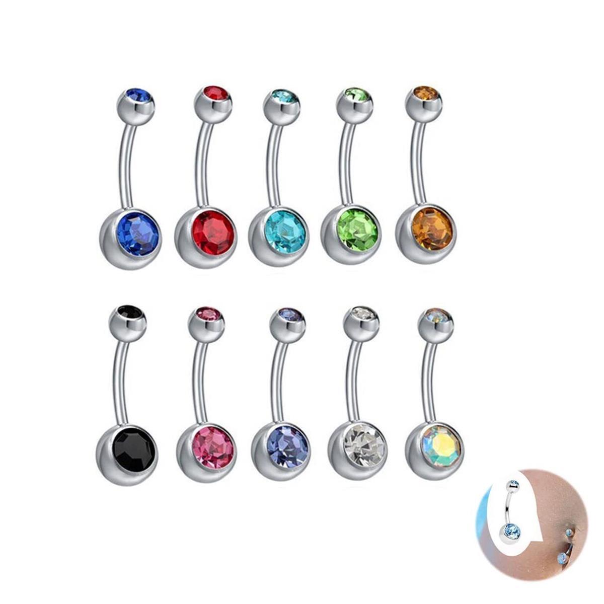 Stainless Steel Crystal Belly Button Barbell Piercing Navel Dangle Body ...