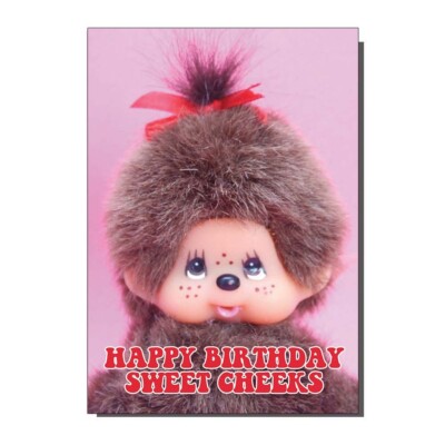 Sweet Cheeks monchhichi doll Monkey Inspired Birthday / Greetings Card ...