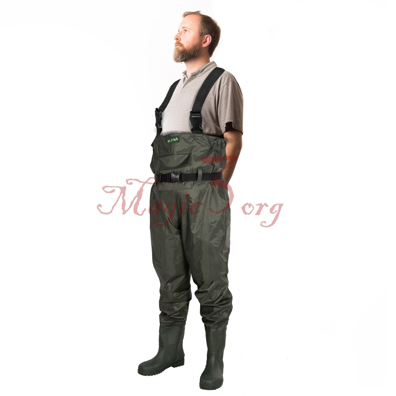 Dr.fish Waterproof Chest Waders PVC Fly Coarse Fishing Muck Wader Green ...