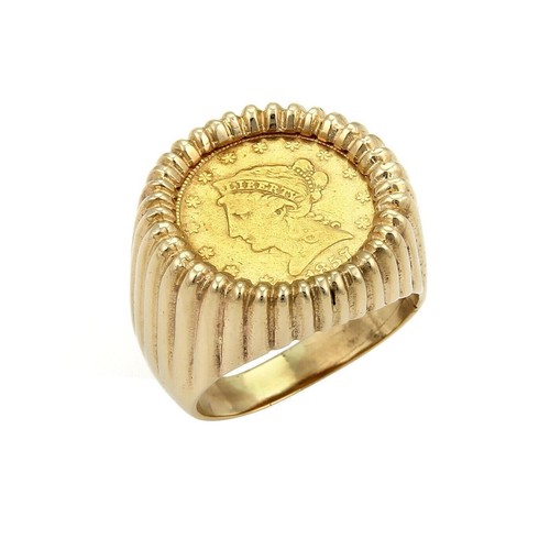 22k Liberty Coin 14k Yellow Gold Fluted Design Ring - Size 9.5 | eBay