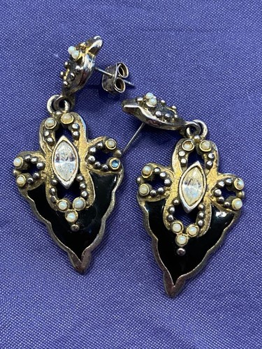 Bijoux Designs Dop Dangle Pierced Earrings Black Enamel Crystal ...