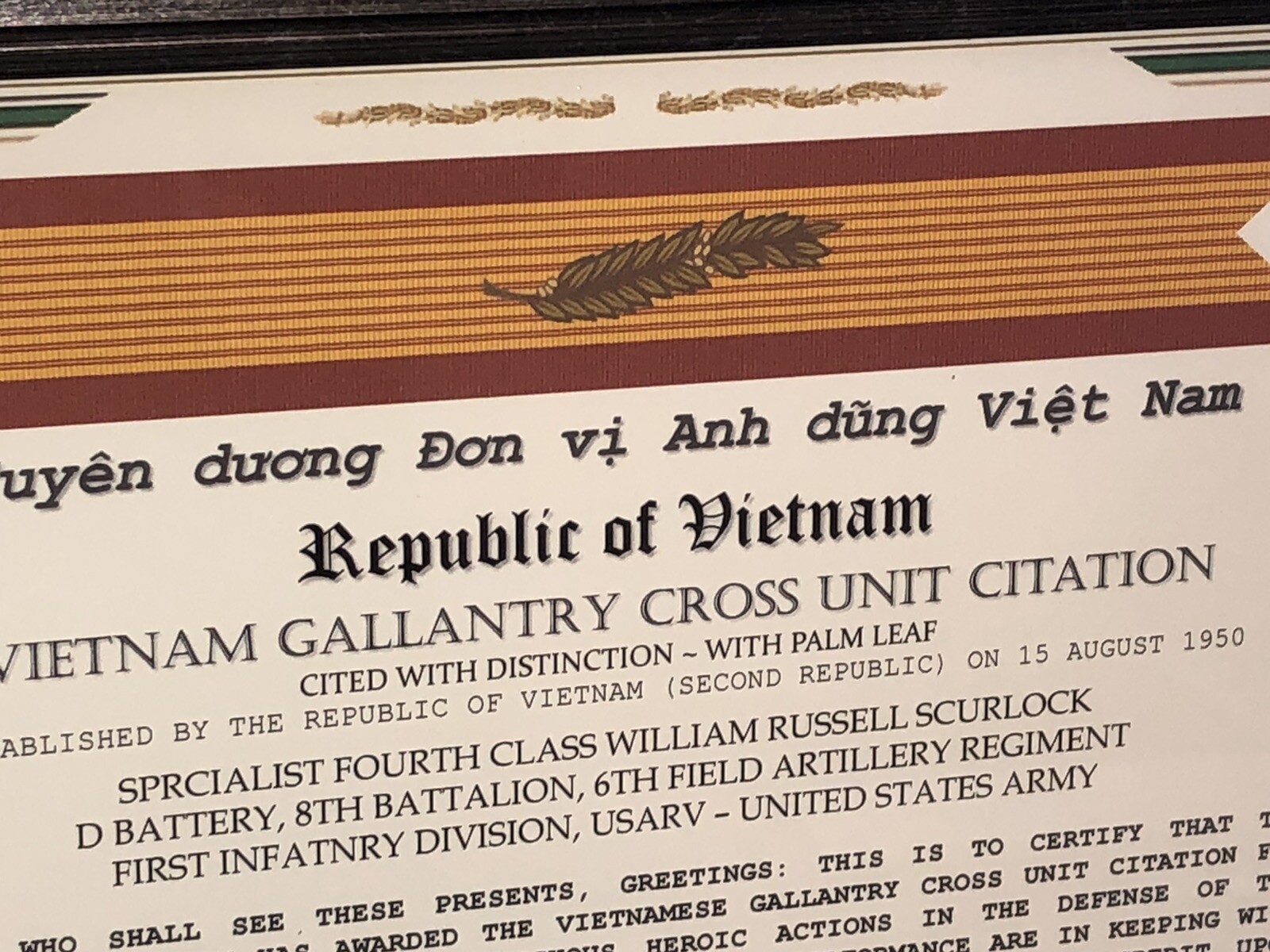 VIETNAM GALLANTRY CROSS UNIT CITATION COMMEMORATIVE CERTIFICATE w/Free ...
