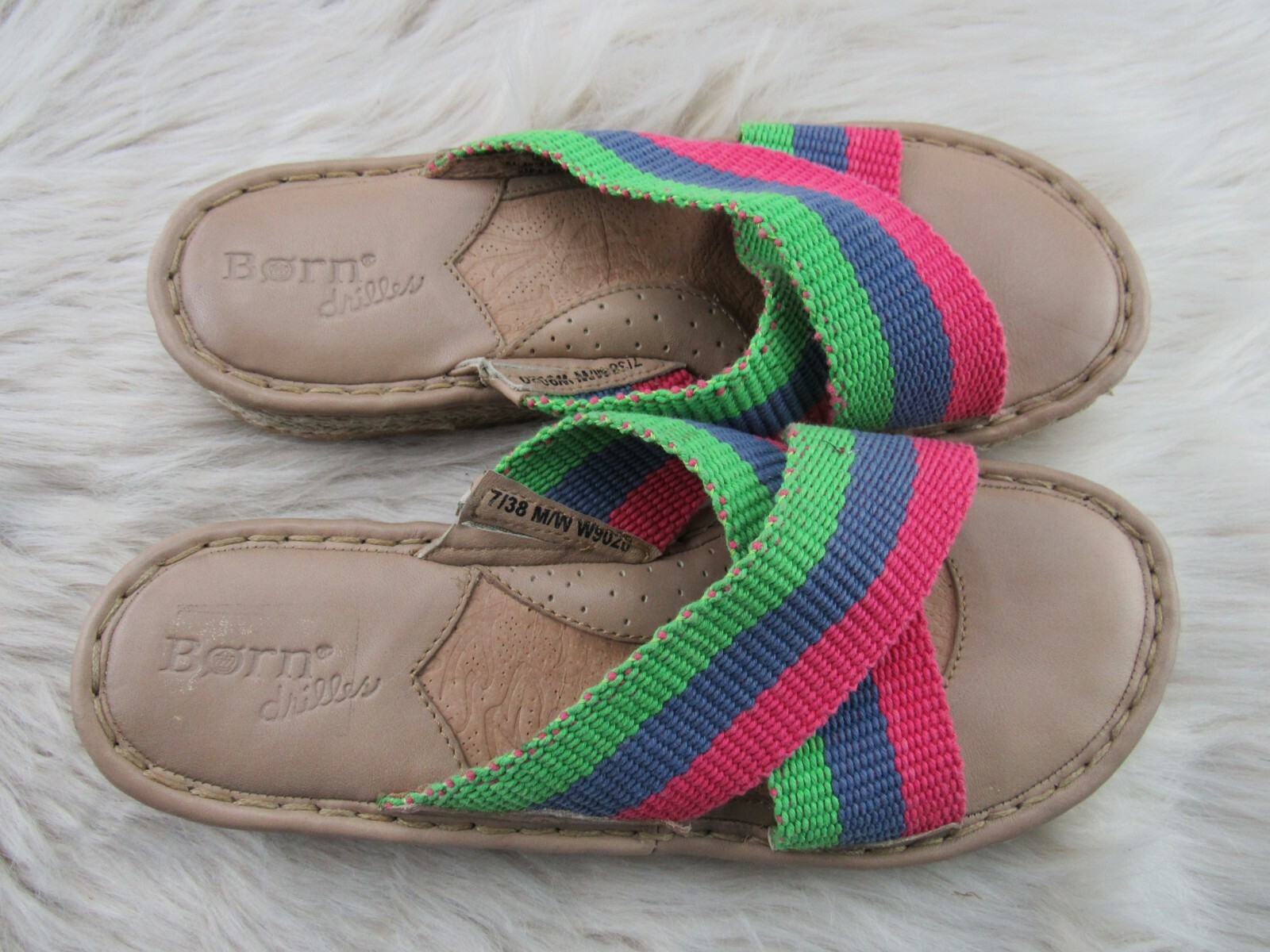 Women's Born Drilles Multi Colored Fabric Slide Sandals Size 7 / 38 ...