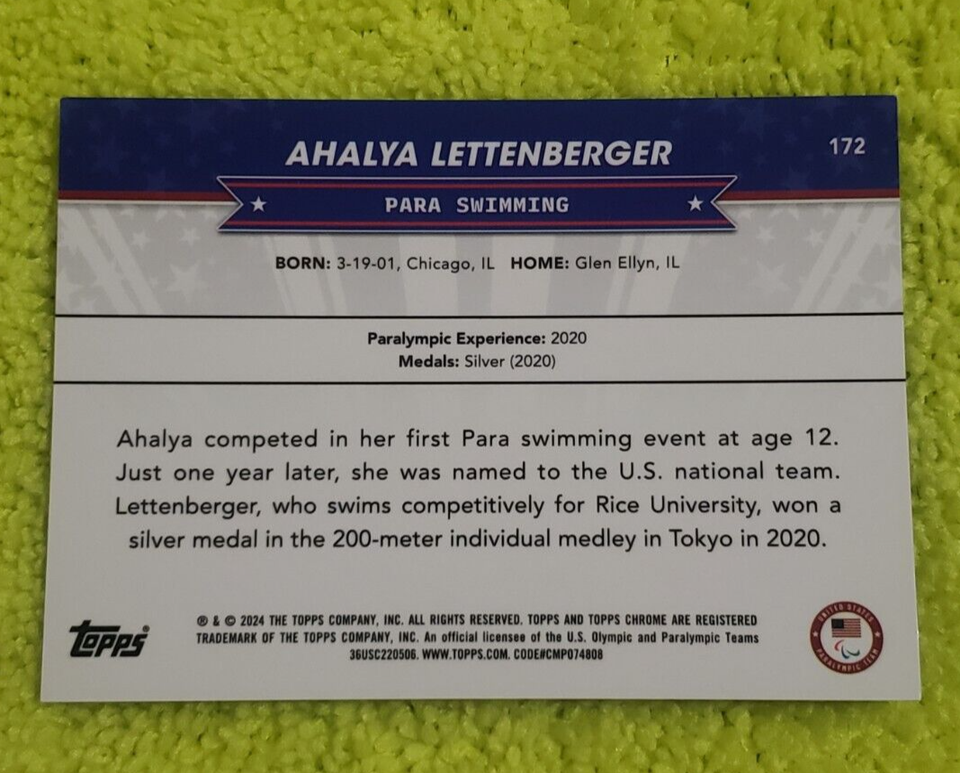 AHALYA LETTENBERGER 2024 Topps Chrome Olympics BLACK Parallel #'d /10 ...
