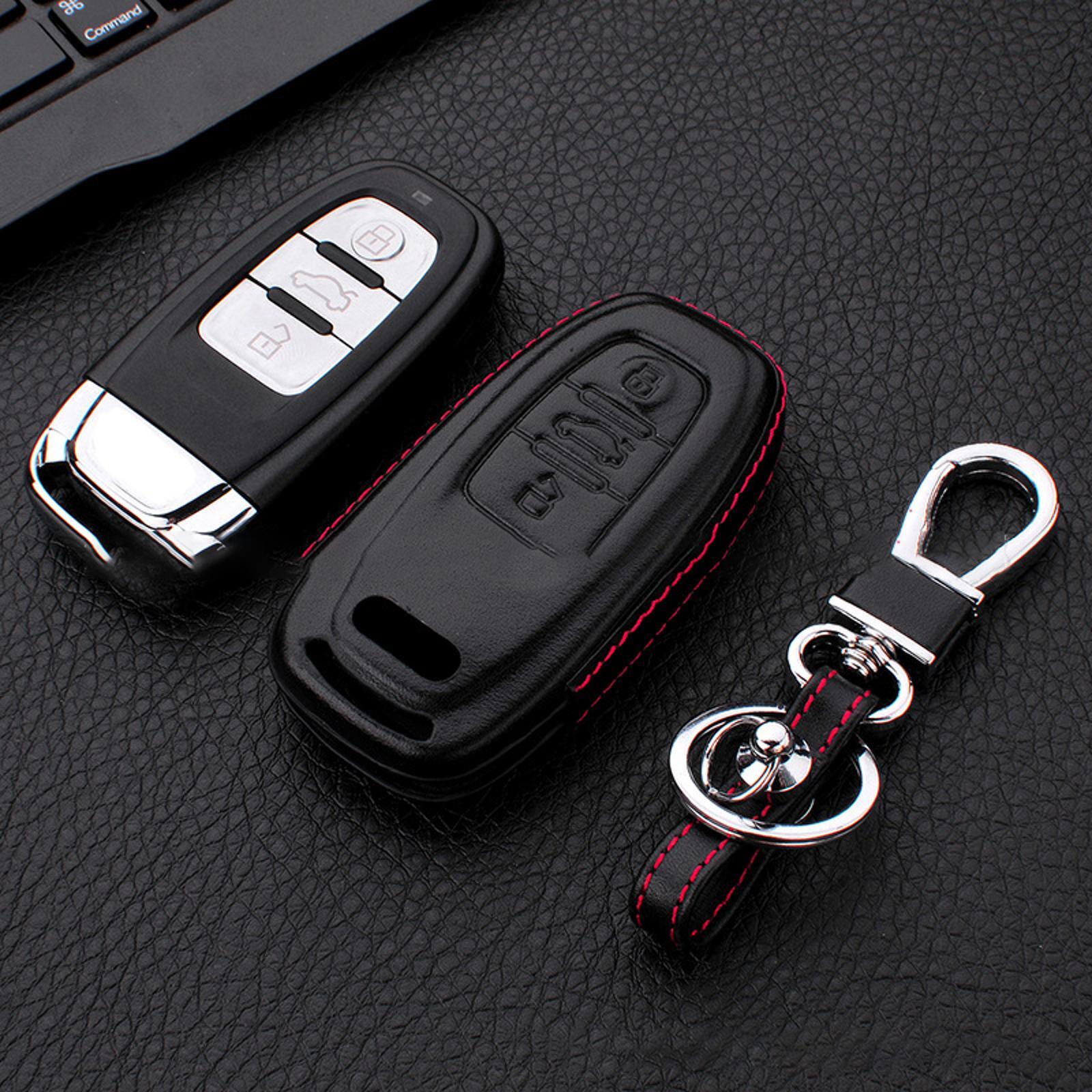 Portable Genuine Leather Remote Key Case Cover With Keychain For Audi ...