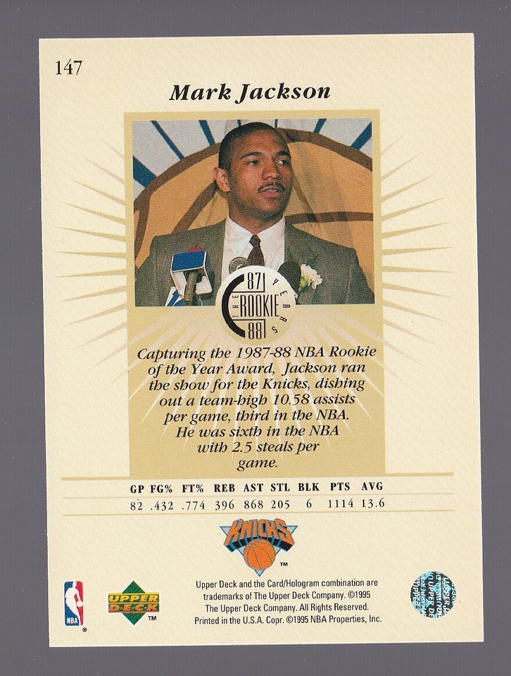 MARK JACKSON 1995-96 UPPER DECK "ROOKIE YEARS" ELECTRIC COURT KNICKS ...
