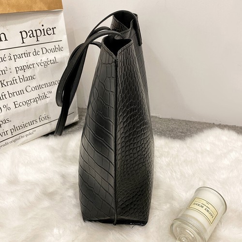 Simple Crocodile PU Leather Shoulder Bag Solid Color Large Capacity ...