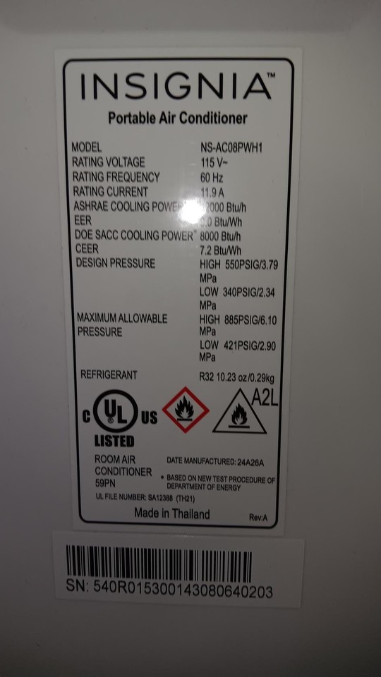 Insignia AC08PWH1 350 Sq. Ft. Portable Air Conditioner - White | eBay