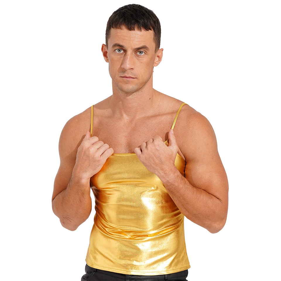 Sissy Camisole Men Glitter Tank Top Shiny Slim Fit Shirt Crossdressing ...
