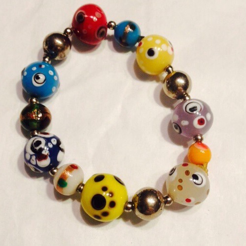 Vintage Venetian Artist Hand Blown Glass Bead Bracele… - Gem