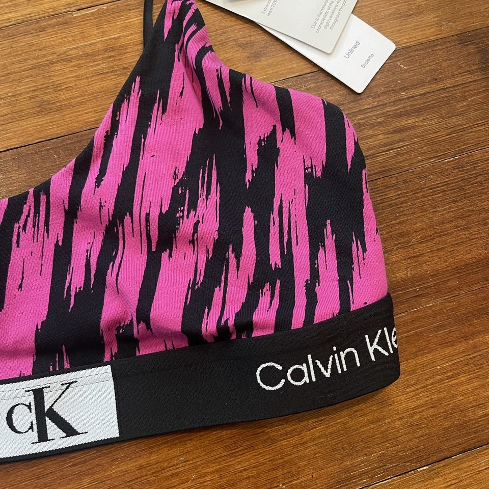 CALVIN KLEIN CK One Unlined Bra Bralette Pink Animal Print MEDIUM NWT ...