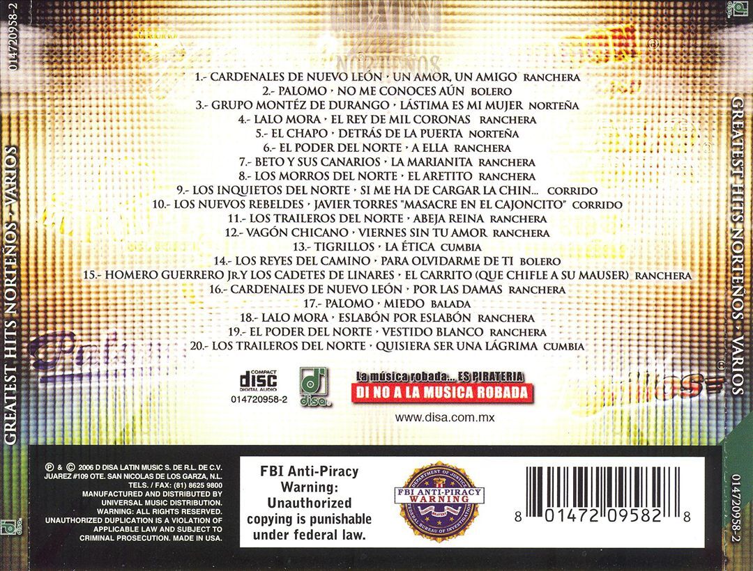 VARIOUS ARTISTS - GREATEST HITS NORTENOS NEW CD 801472095828| eBay