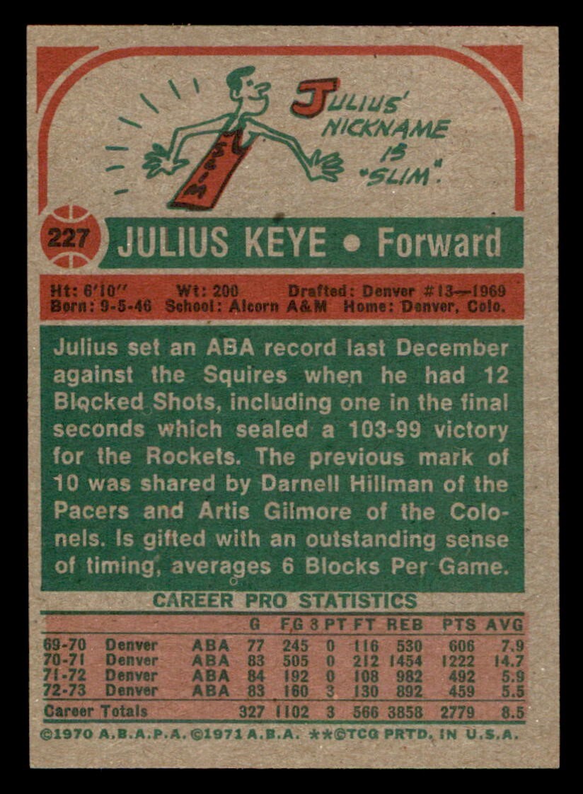 1973 Topps Basketball #227 Julius Keye EX/MT *d2 | eBay