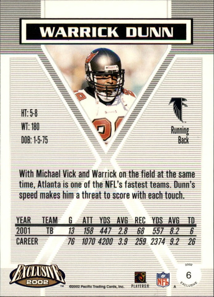 2002 Pacific Exclusive Gold #6 Warrick Dunn | eBay