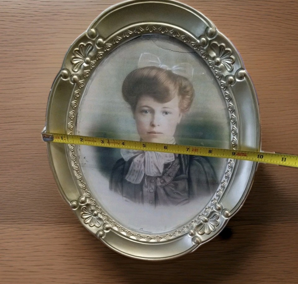Convex Bubble Glass Hand Colored Portrait Of A Woman 1890 Era w/Ornate ...