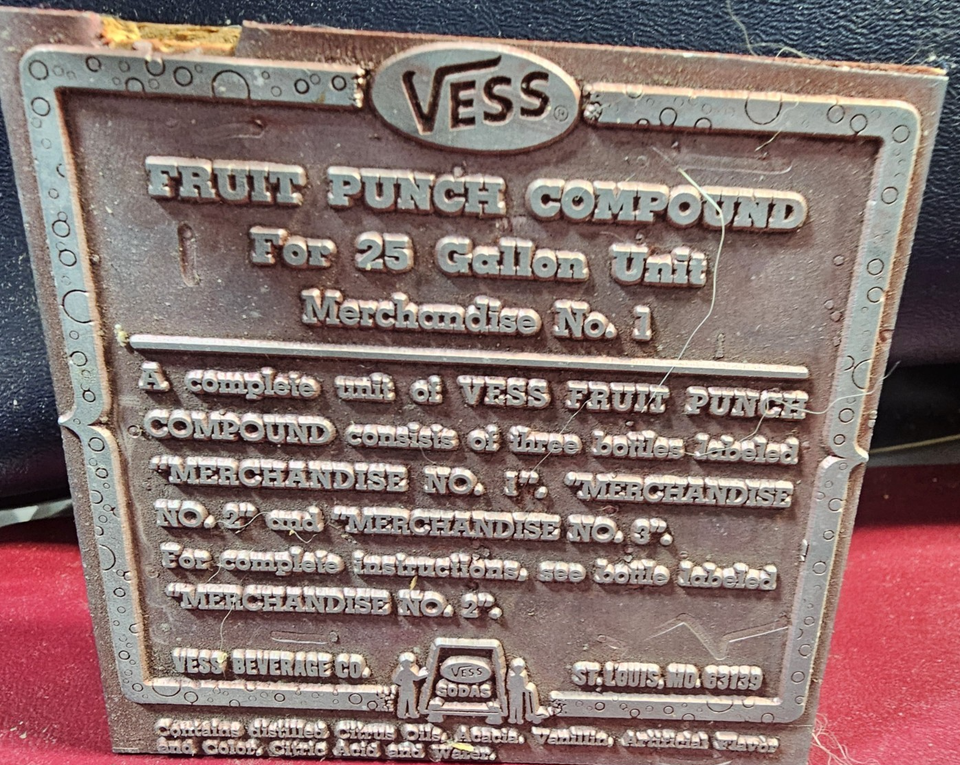 Vintage VESS SODA ADVERTISING Fruit Punch Compound Letter Press ...