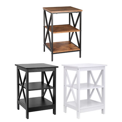 3-Tier Side Table 24" End Table X-Design with Storage Shelves Black ...