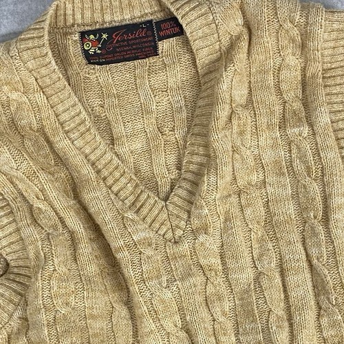 Vintage Jersild Men's Beige Cable Knit V-Neck Sweater Vest Large Preppy ...