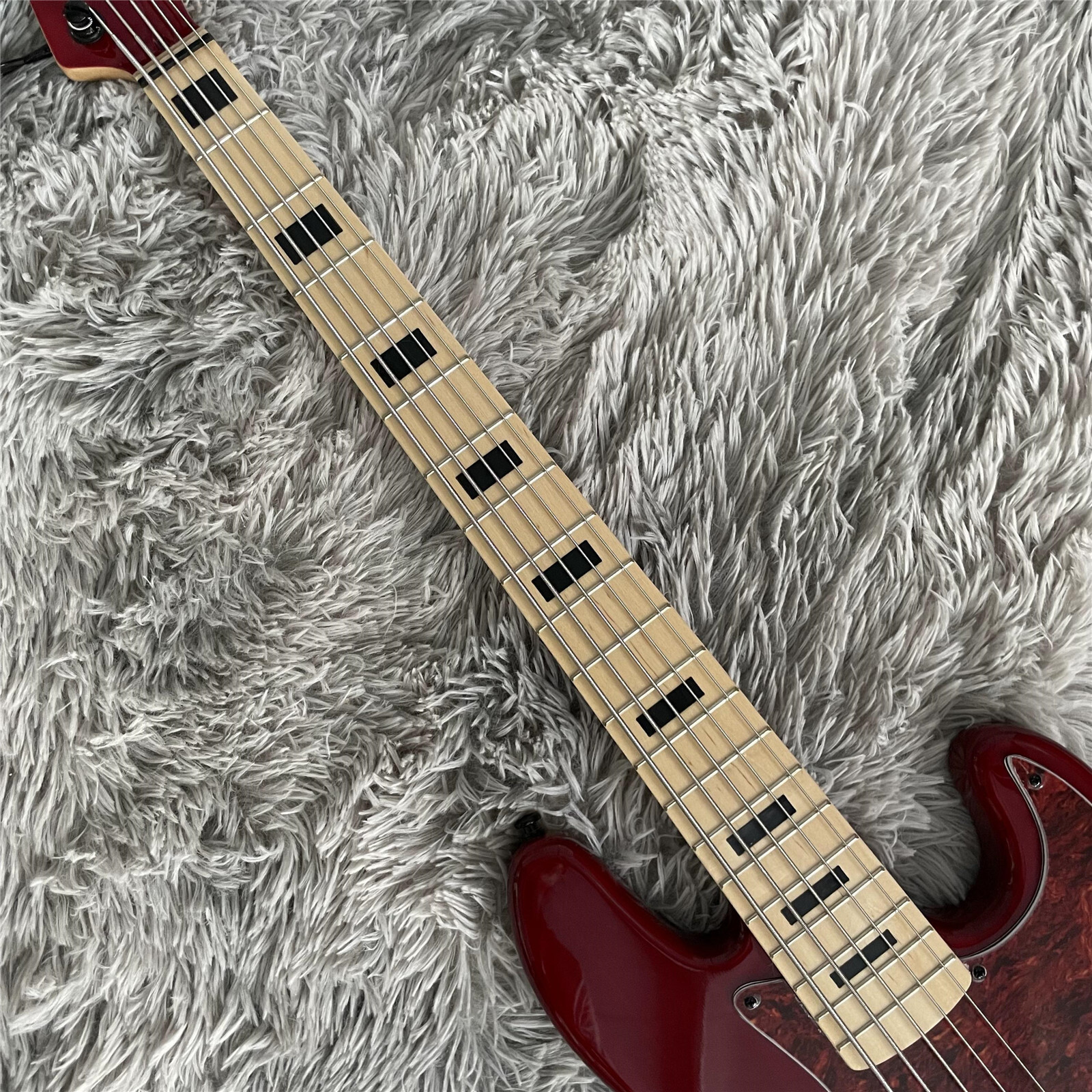 Custom Red Jazz Bass Electric Guitar 5 String Maple Fretboard Black ...