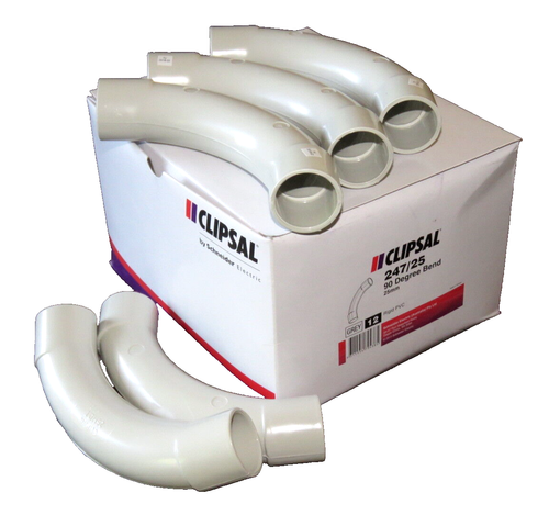 Clipsal 247/25 12 Pcs Conduit 90 Deg Bend PVC 25mm Grey Solid, Box of ...