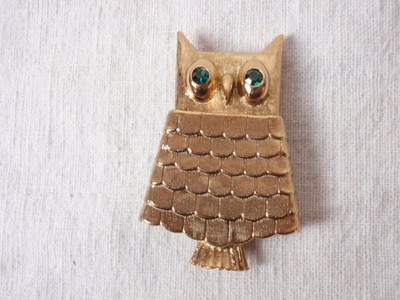 Vintage Avon Gold Owl Perfume Glace Sachet Pin Brooch Regence Gel Green ...
