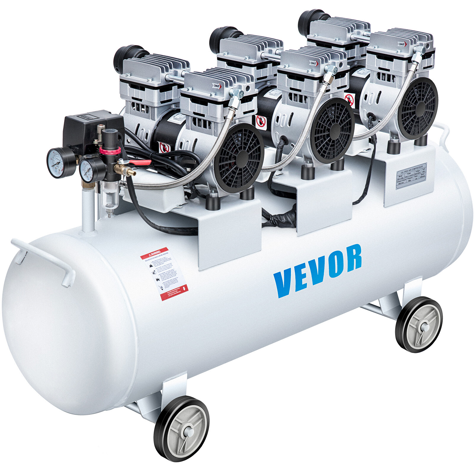 VEVOR 100L Oil Free Air Compressor Ultra Quiet 3HP Portable Inflator ...