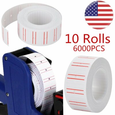 6000PCS 10 Rolls Price Gun Tag Sticker Label Refill MX 5500 Paper White ...