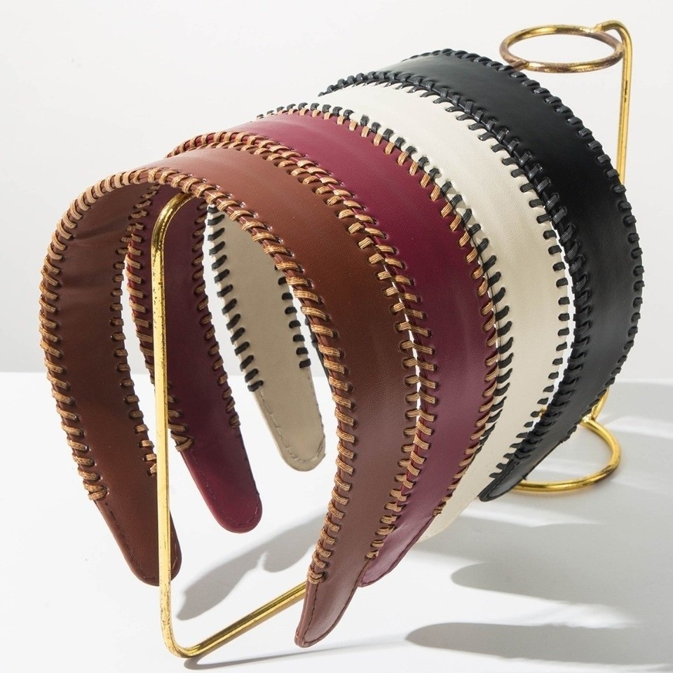 Non-Slip Leather Headband Solid Color Wide Edge Hairband Women Hair ...