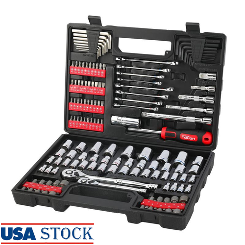 144 Piece Mechanics Tool Set 1/4 3/8 1/2 In Drive Chrome Finish SAE Metric Kit | eBay