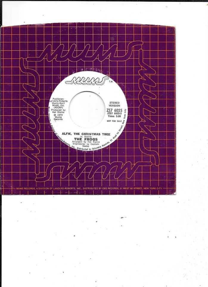 CHRISTMAS * FROGS * 45 * Alfie, The Christmas Tree * 1973 DJ PROMO MINT ...