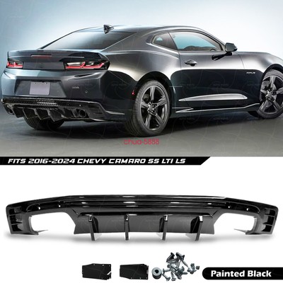 For 16-24 Chevy Camaro LT SS RS Painted Gloss Blk Shark Fin Rear Bumper ...