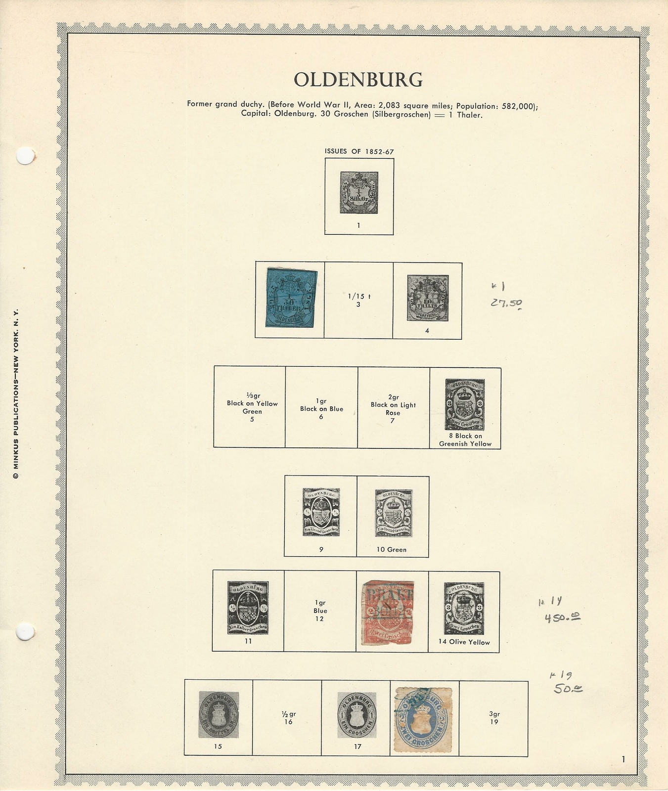 Germany Stamp Collection on Minkus Specialty Page, 1852-67 Oldenburg ...