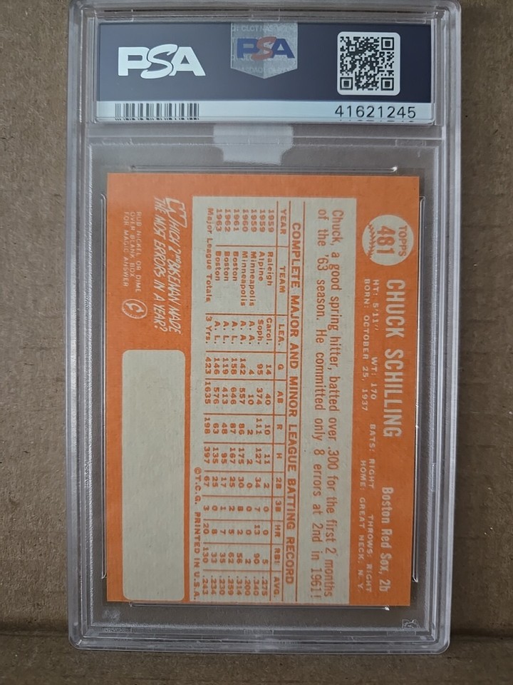 1964 TOPPS #481 Chuck Schilling BOSTON RED SOX PSA 8 NM-MT 1245 SET ...