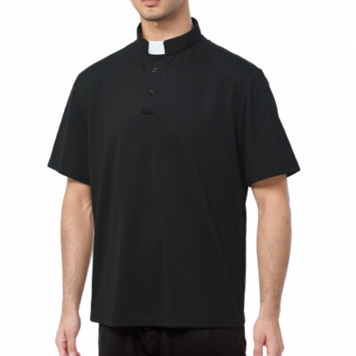 Clergy Mens Polo Shirt Priest Vicar T Shirt Pastor Tops with Clerical ...