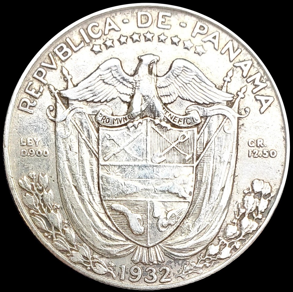Rare 1932 Panama Medio Balboa 90% Silver 50 Cent Coin - Only 63K Minted ...