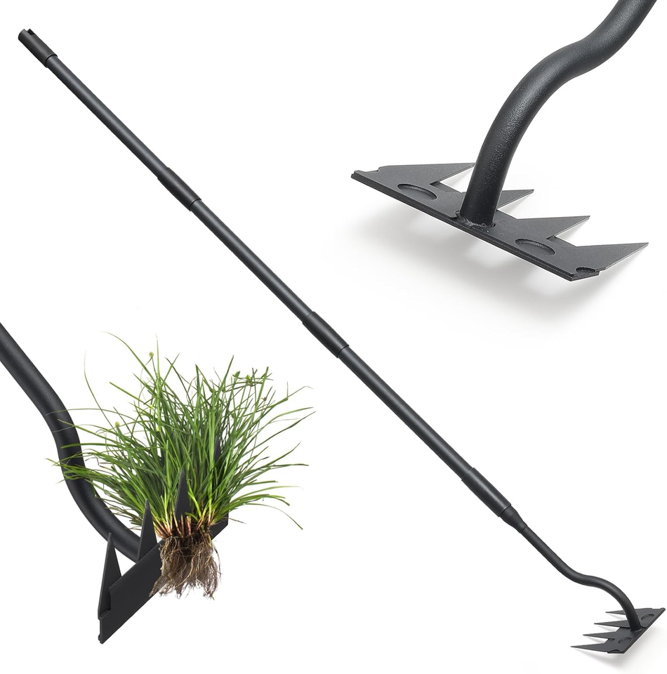 Manual Weeder Tool,4 Tines Garden Weeding Rake with Sharp Blade,55 Inch ...
