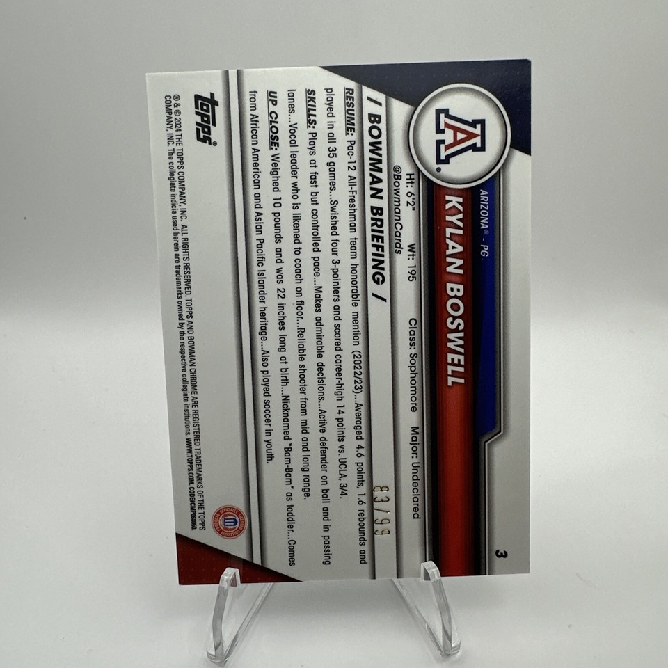 2023-24 Topps Bowman Chrome University 1st Arizona Kylan Boswell green ...